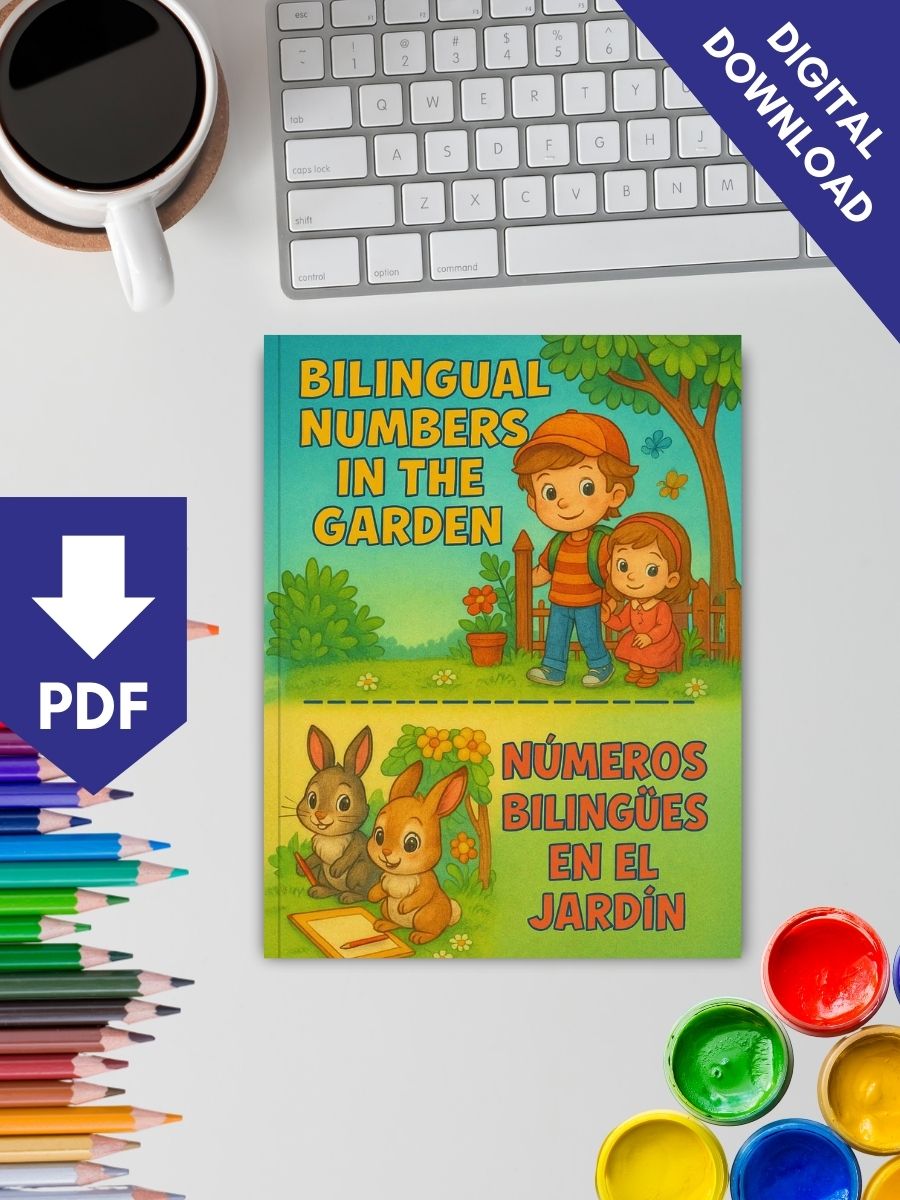 Bilingual Numbers in the Garden | Colouring Pics