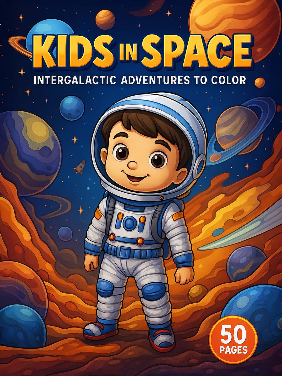 Kids in Space – 50 Intergalactic Adventures to Color | Colouring Pics