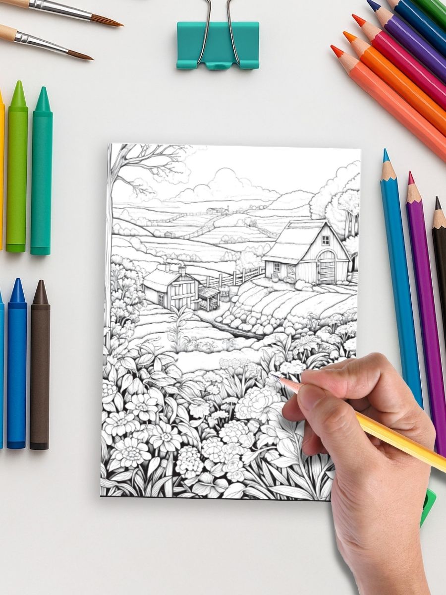 Farmer’s Garden Escape – 125 Homestead-Themed Pages | Colouring Pics