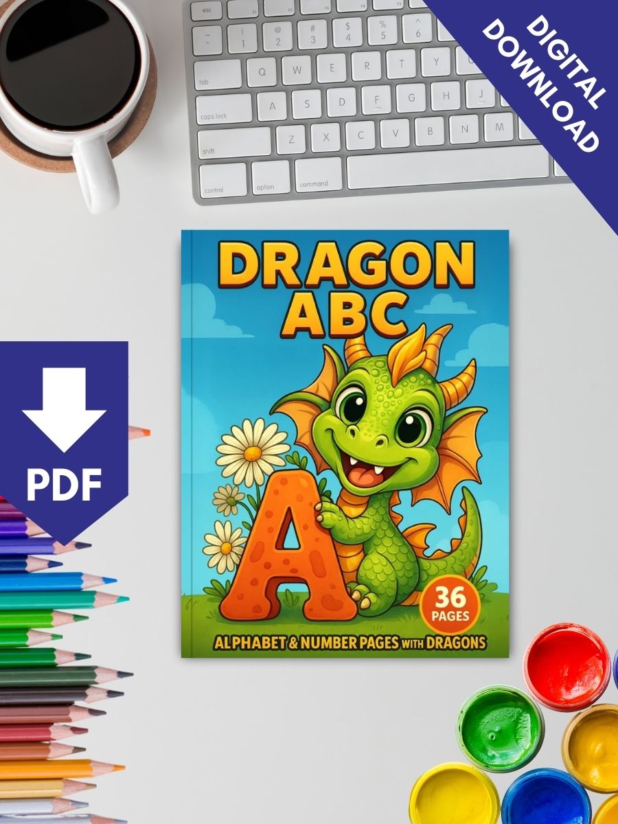 Dragon ABC – 36 Alphabet & Number Pages with Dragons | Colouring Pics